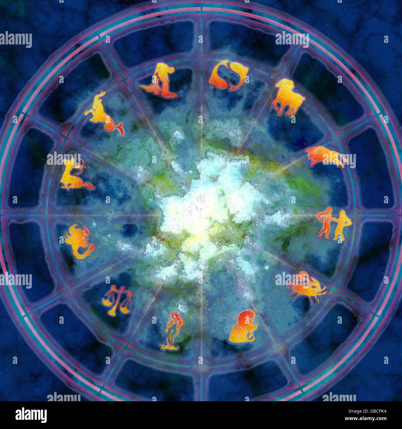 astrology illustration with zodiac signs Stock Photo - Alamy