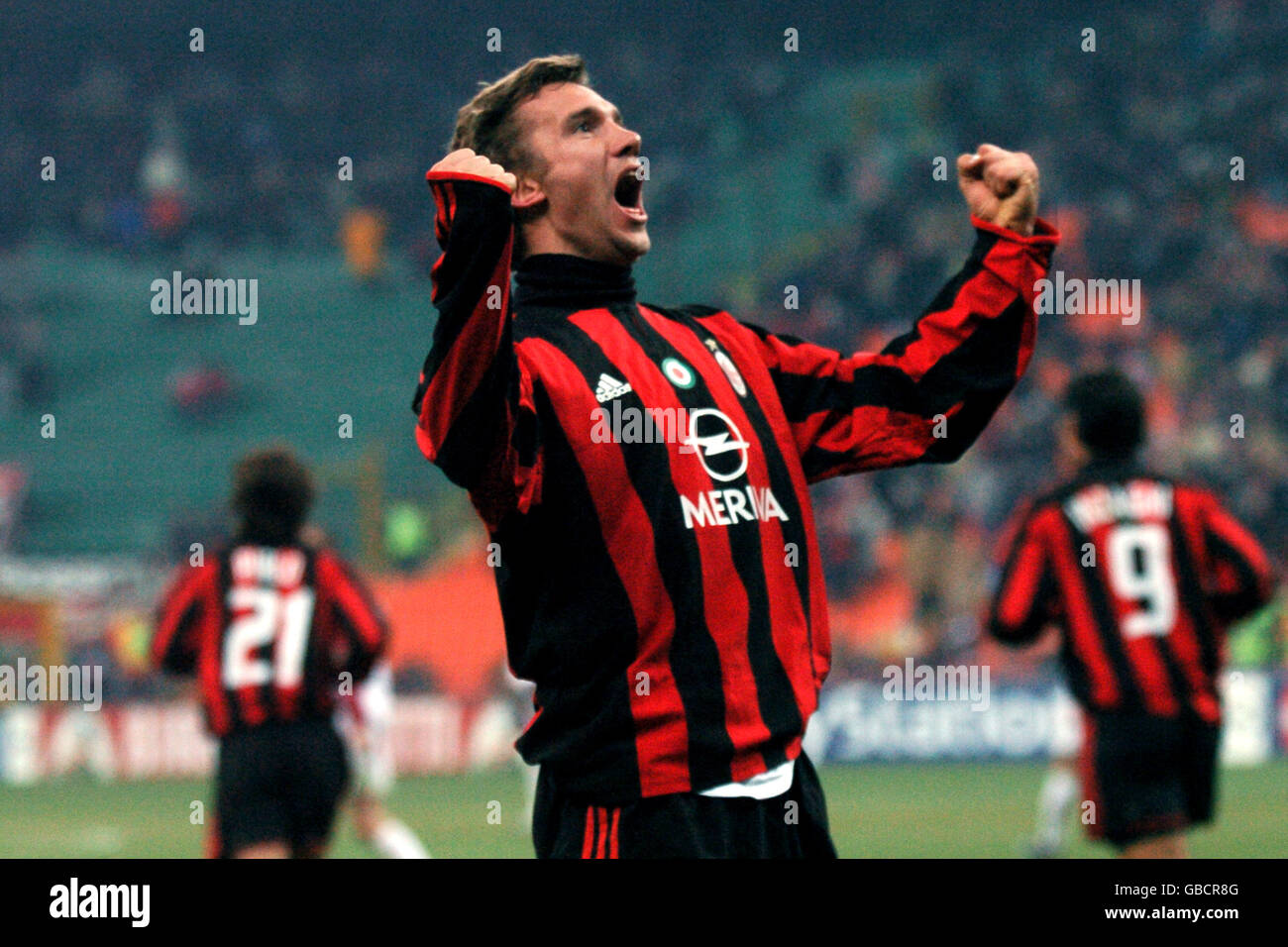 Ac milans andriy shevchenko celebrates scoring the first goal hi-res ...