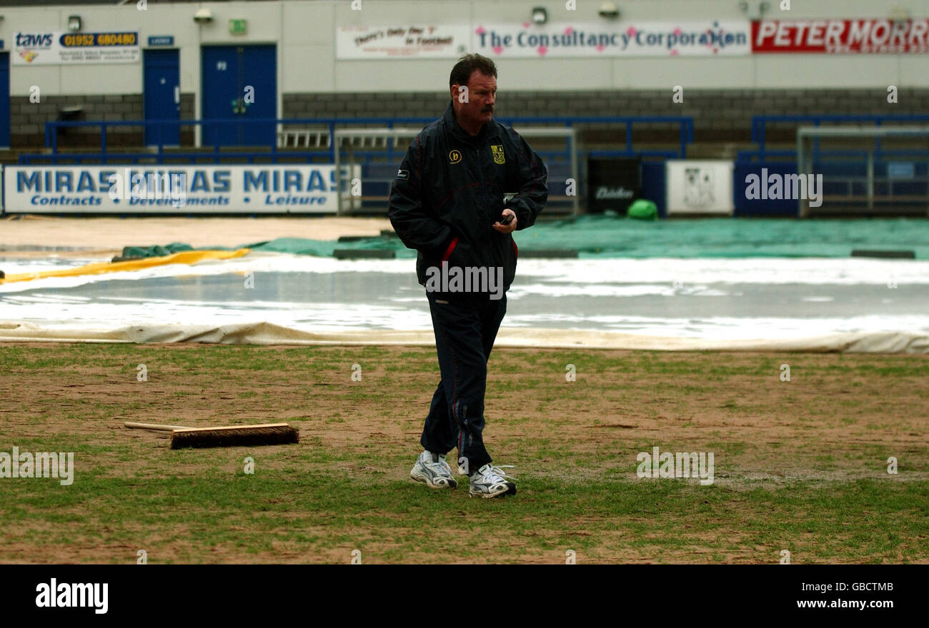 Mick Jones the Telford United manager at the Bucks Head stadium after ...