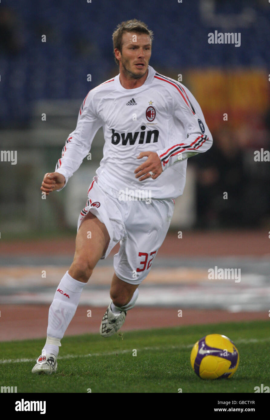 AC Milan's David Beckham on his debut against Roma at the Olympic ...