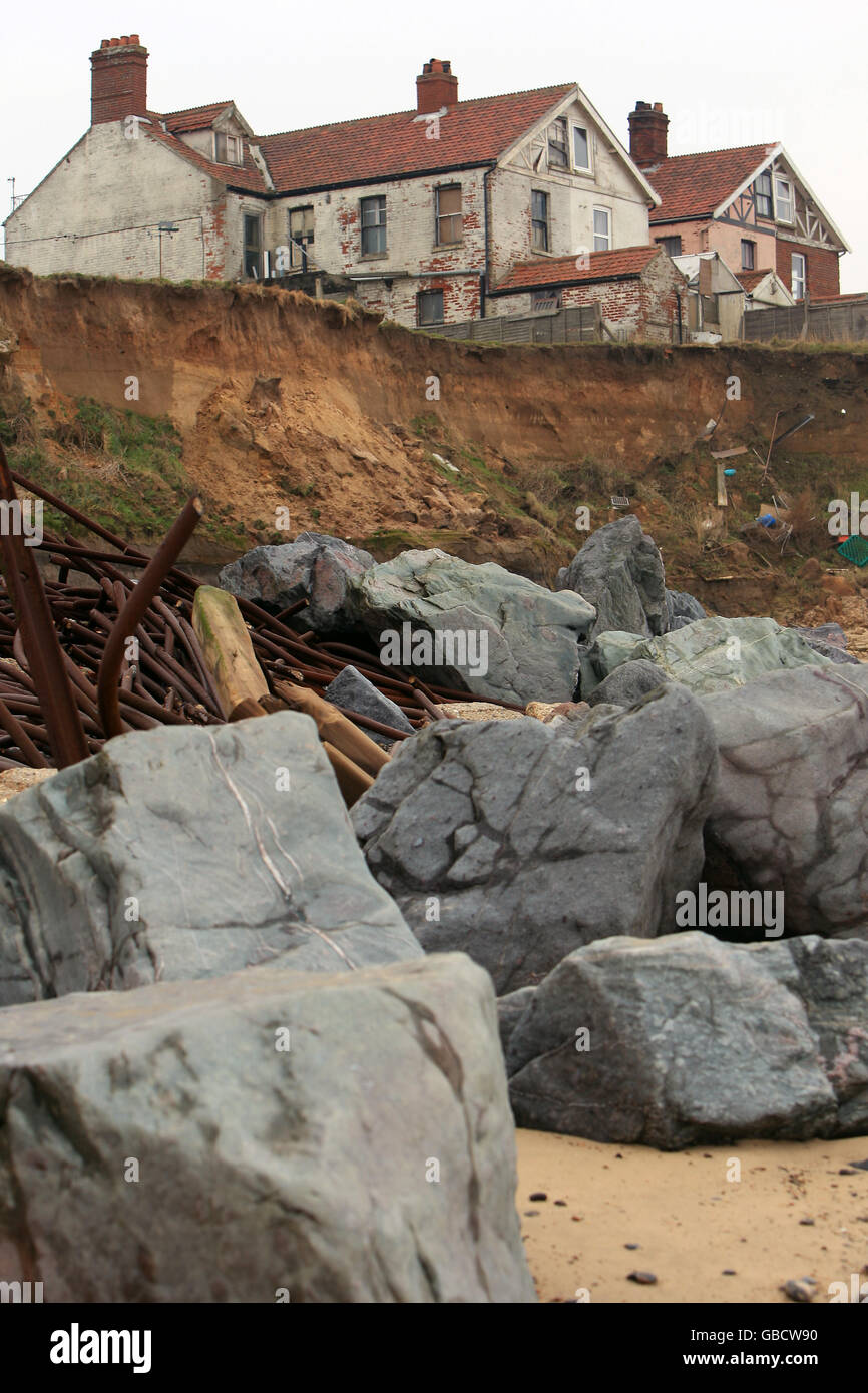 A general view of houses close to cliffs at Happisburgh. Large chunks ...