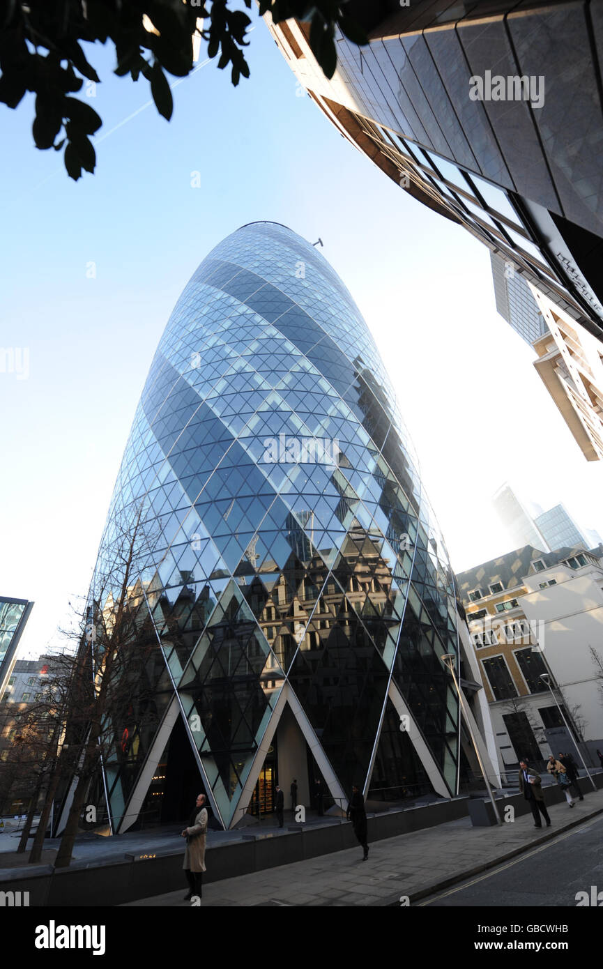 A general view of the Gherkin at 30 St Mary Axe in the City of London ...