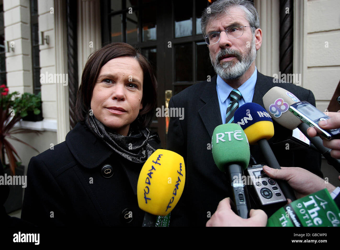 Sinn Fein Party President Gerry Adams (left) and MEP Mary Lou McDonald ...