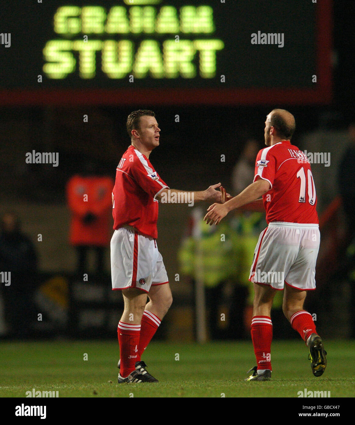 Charlton Athletic's Graham Stuart celebrates his goal with Claus Jensen ...