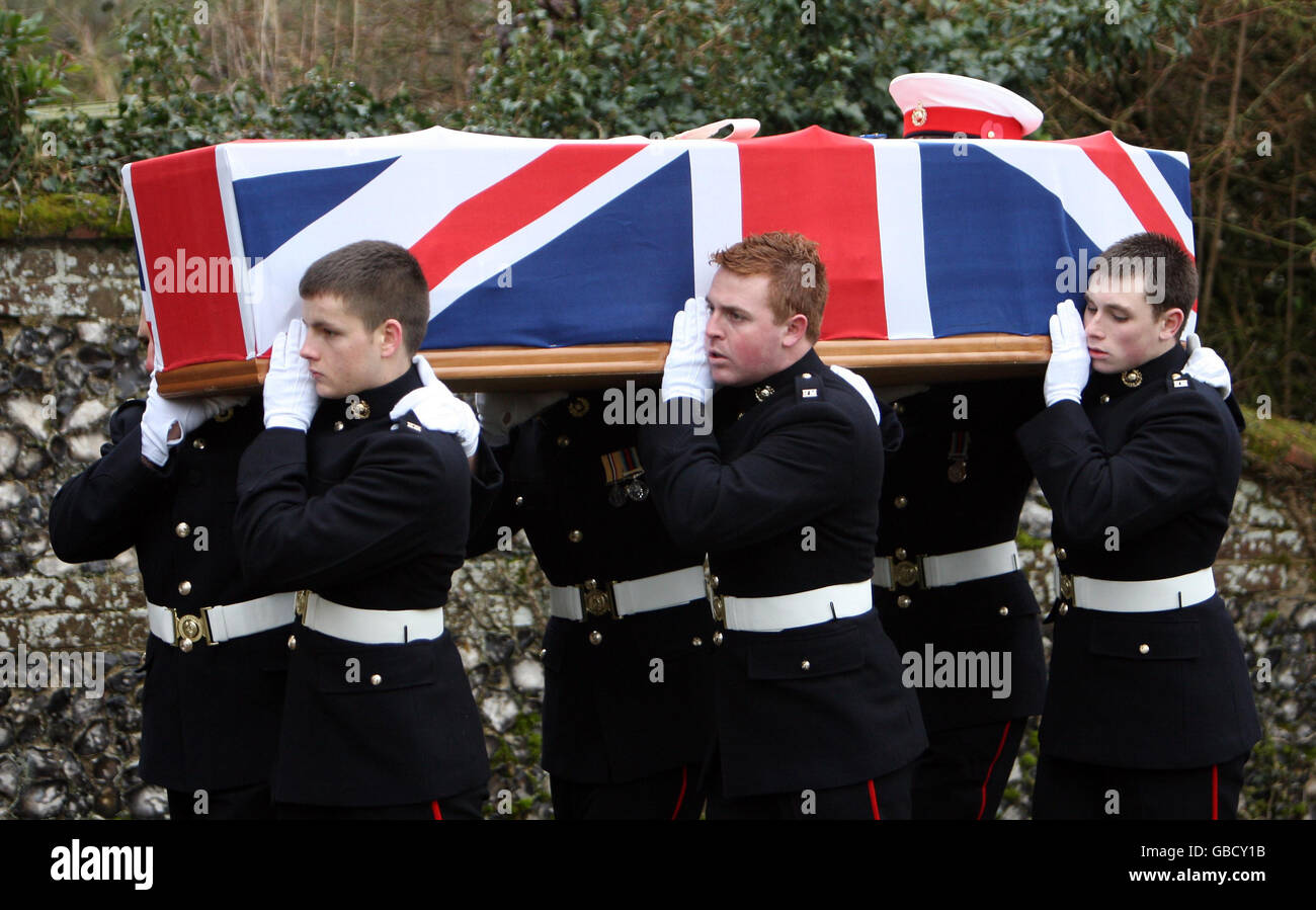 The Coffin of Royal Marine Lance Corporal Benjamin Whatley, arrives at ...