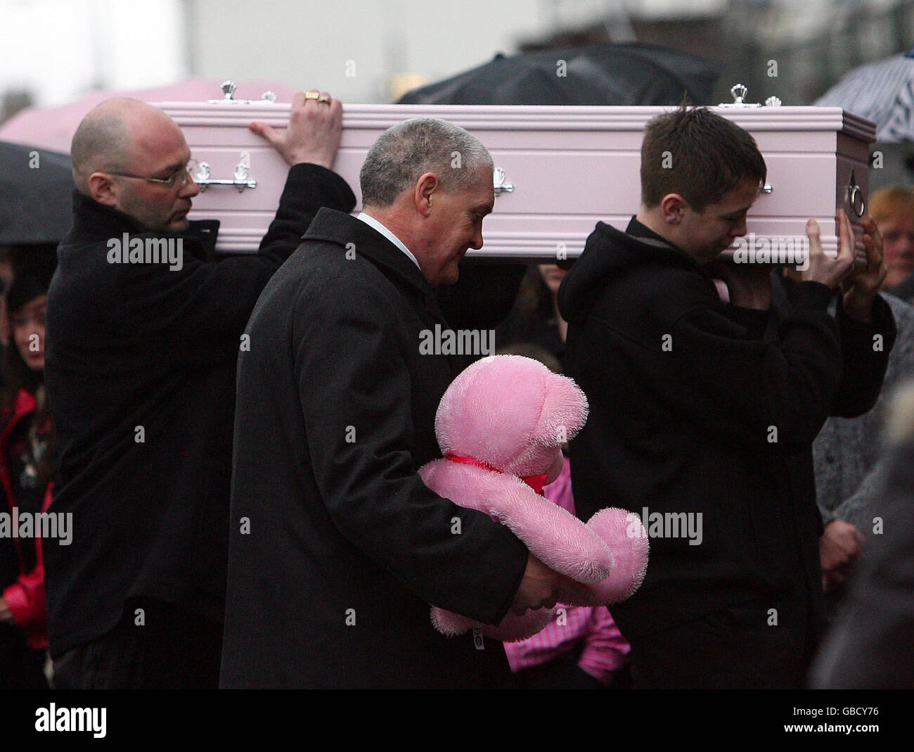 The coffin of, Francesca Bimpson, 3, is carried into St Michaels Church ...