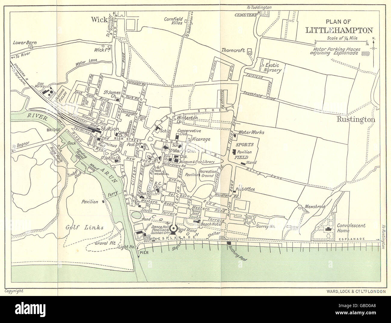 LITTLEHAMPTON: Town Plan. Sussex. WARD LOCK, 1936 vintage map Stock ...