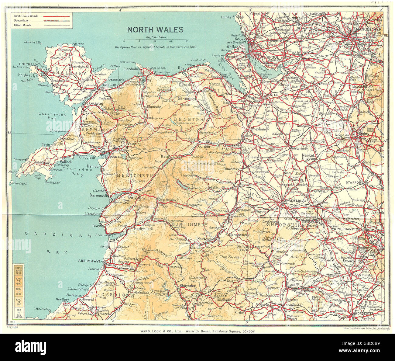 WALES: North Wales. WARD LOCK, 1936 vintage map Stock Photo - Alamy