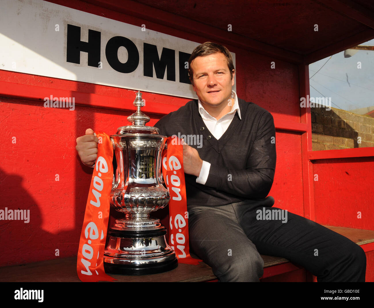 Kettering towns manager mark cooper with fa cup hi-res stock ...