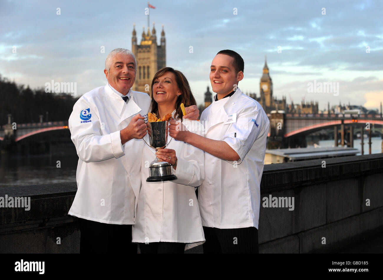 Robert and Alison Smith and their son Jeff, 23, celebrate by the Thames ...