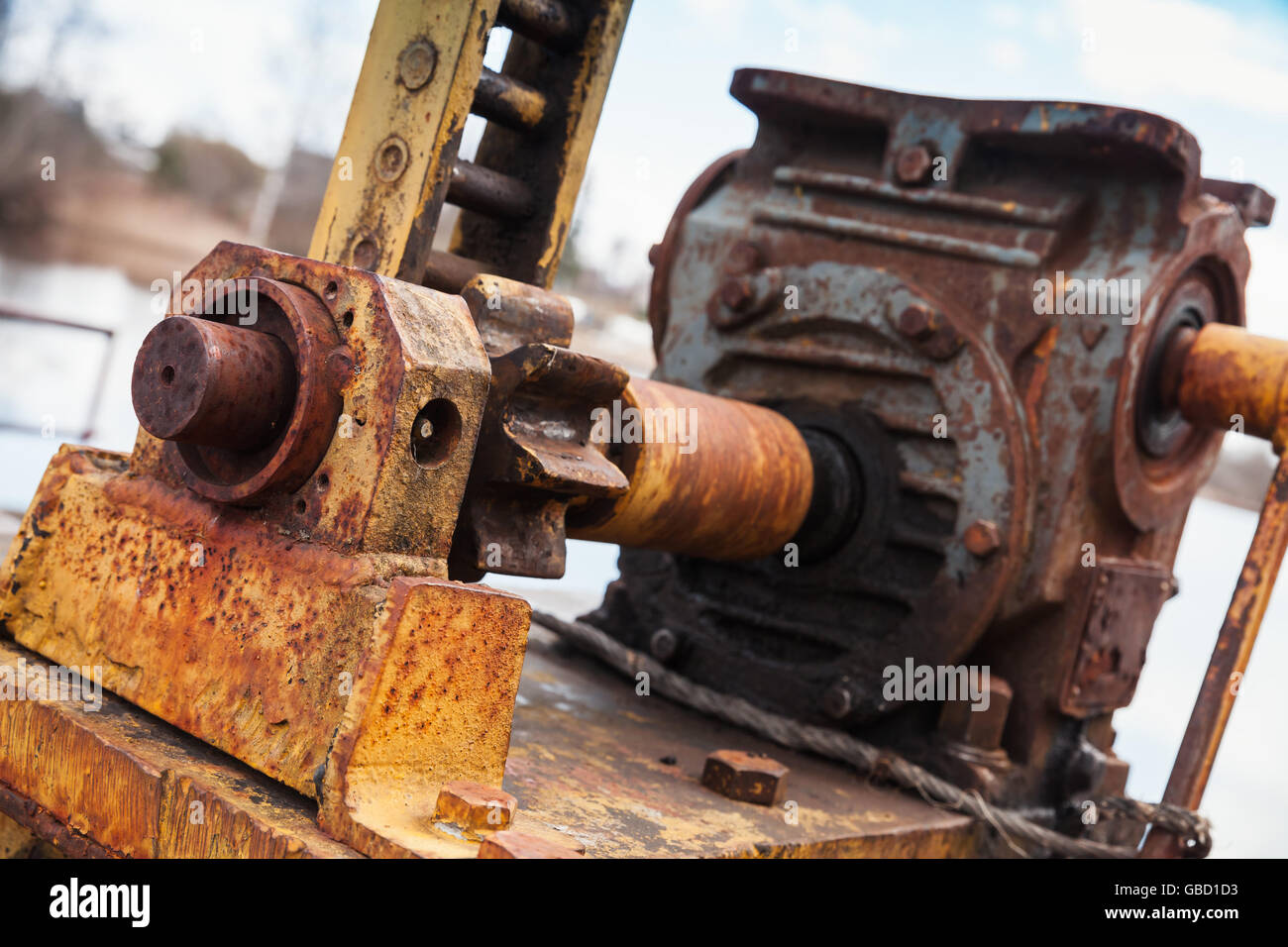 Old rusted engine with gears, close-up photo with selective focus Stock ...