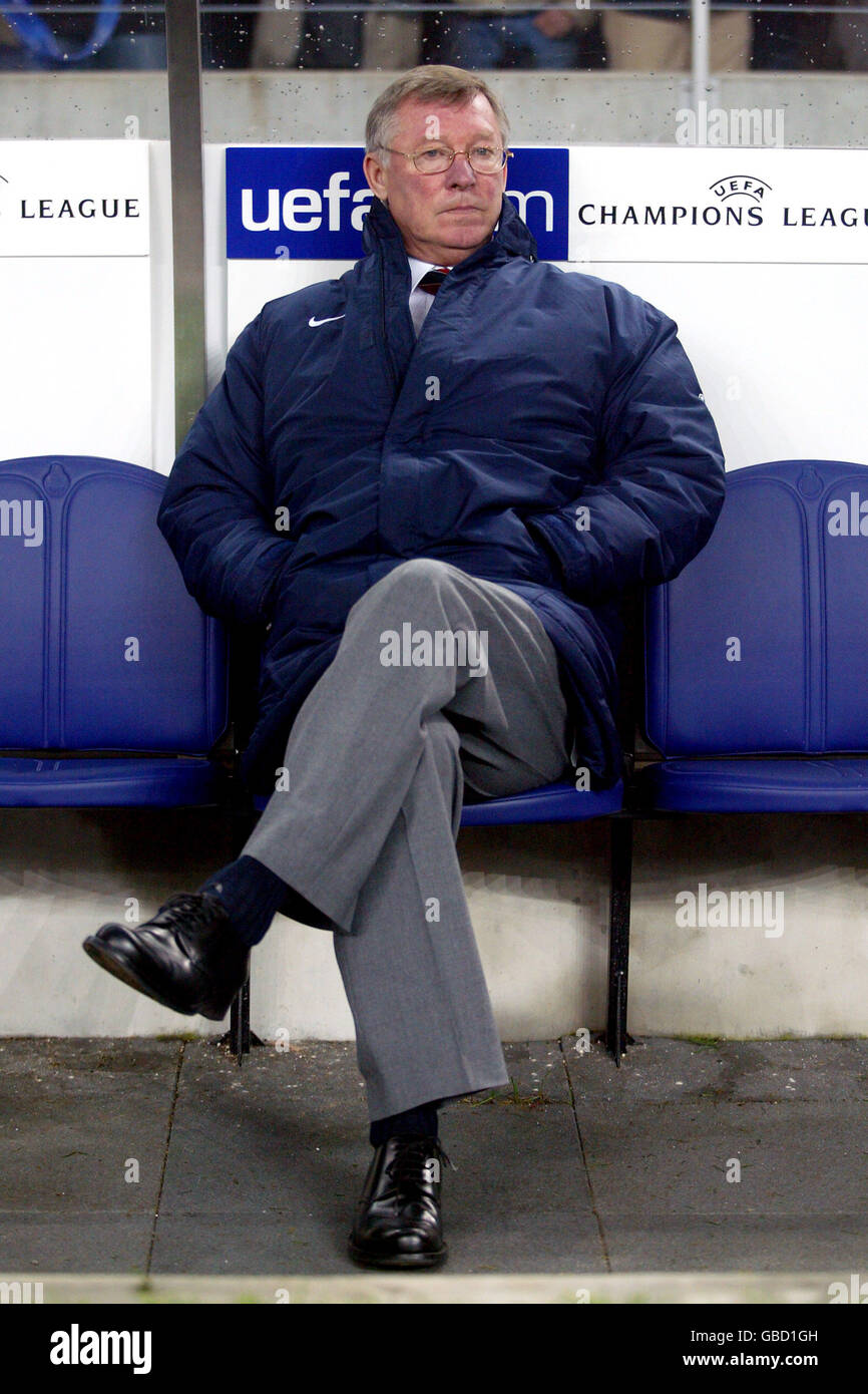 Manchester United's manager Sir Alex Ferguson sits on the bench during ...