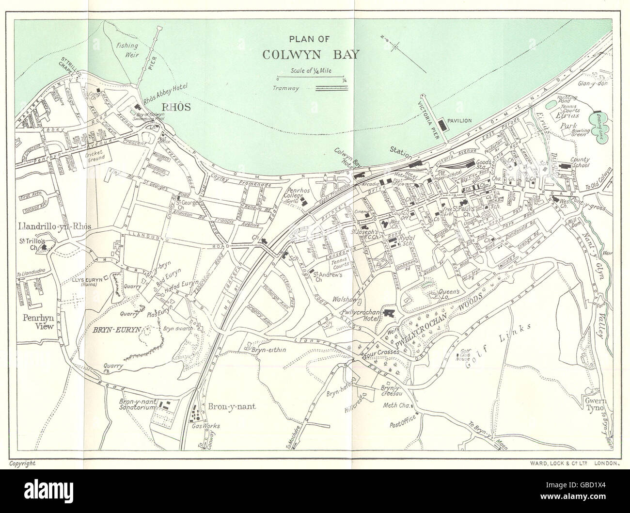 WALES: Plan of Colwyn Bay. WARD LOCK, 1936 vintage map Stock Photo - Alamy