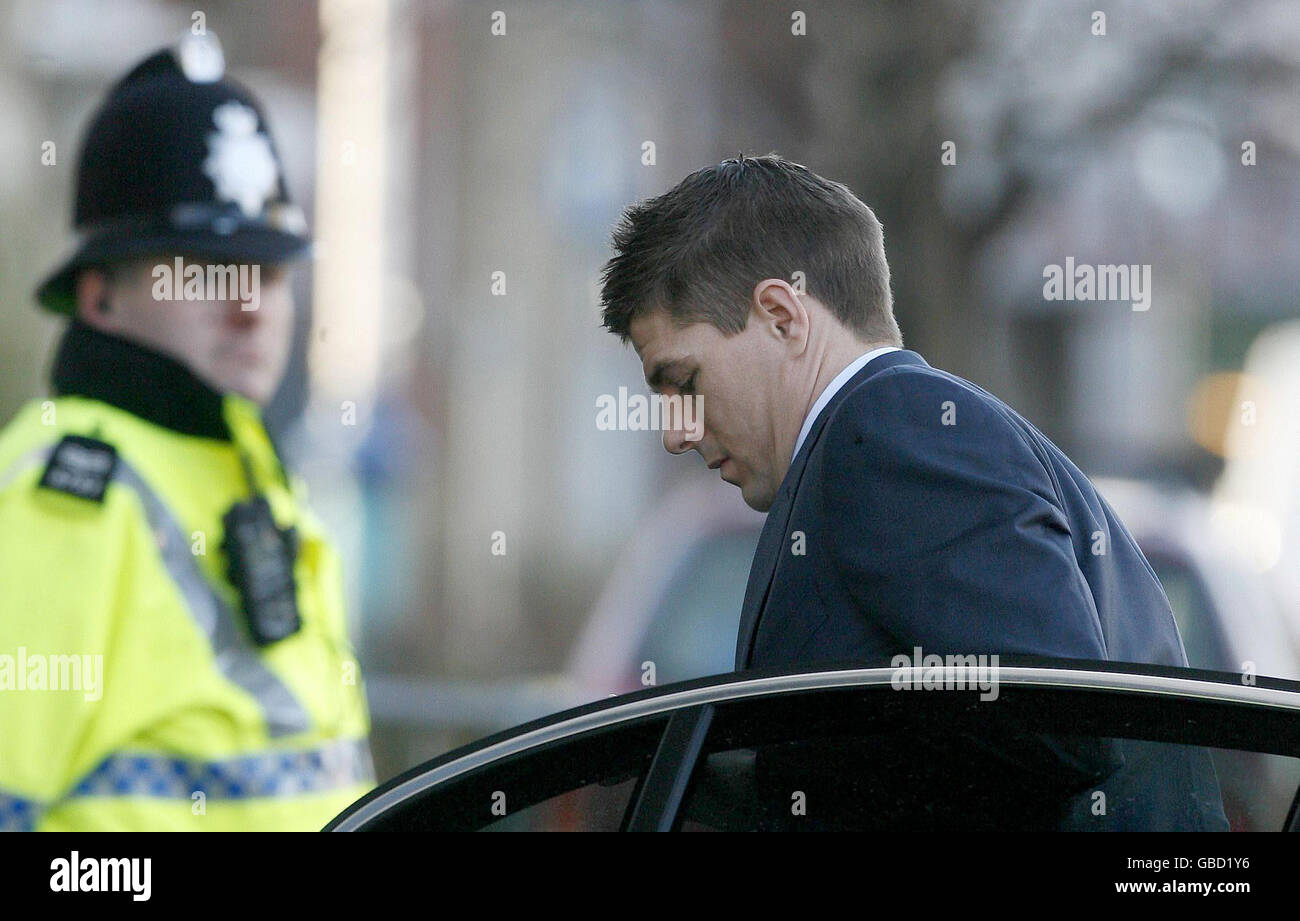 Liverpool and England footballer Steven Gerrard arrives at North Sefton ...