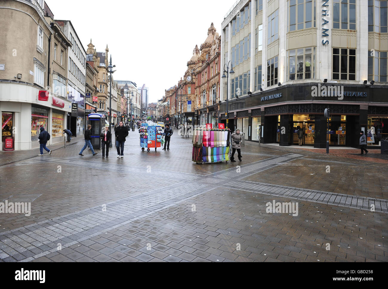 Briggate, one of the main shopping streets in Leeds City Centre which ...
