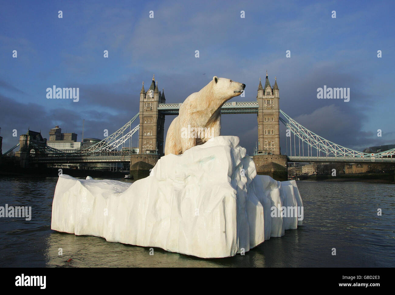 A 16 foot high sculpture of an iceberg featuring a stranded female ...