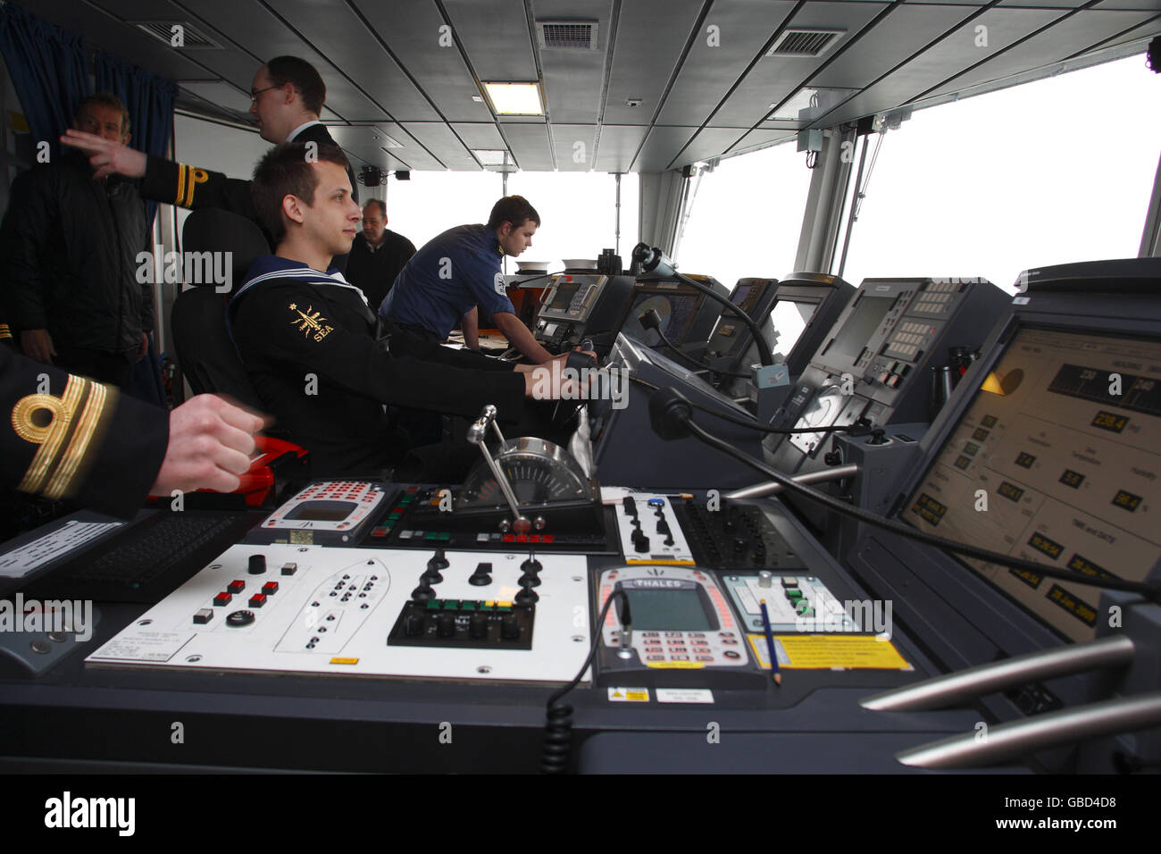 General view of the bridge and the helm of the Royal Navy's newest ...