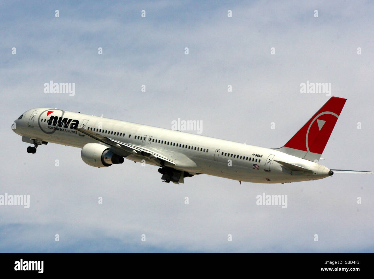 A Northwest Airlines jet flies out of Las Vegas Airport in USA Stock ...