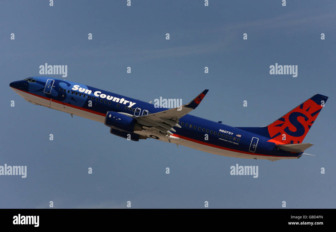 A Sun Country Airlines jet flies out of Las Vegas Airport in USA Stock ...