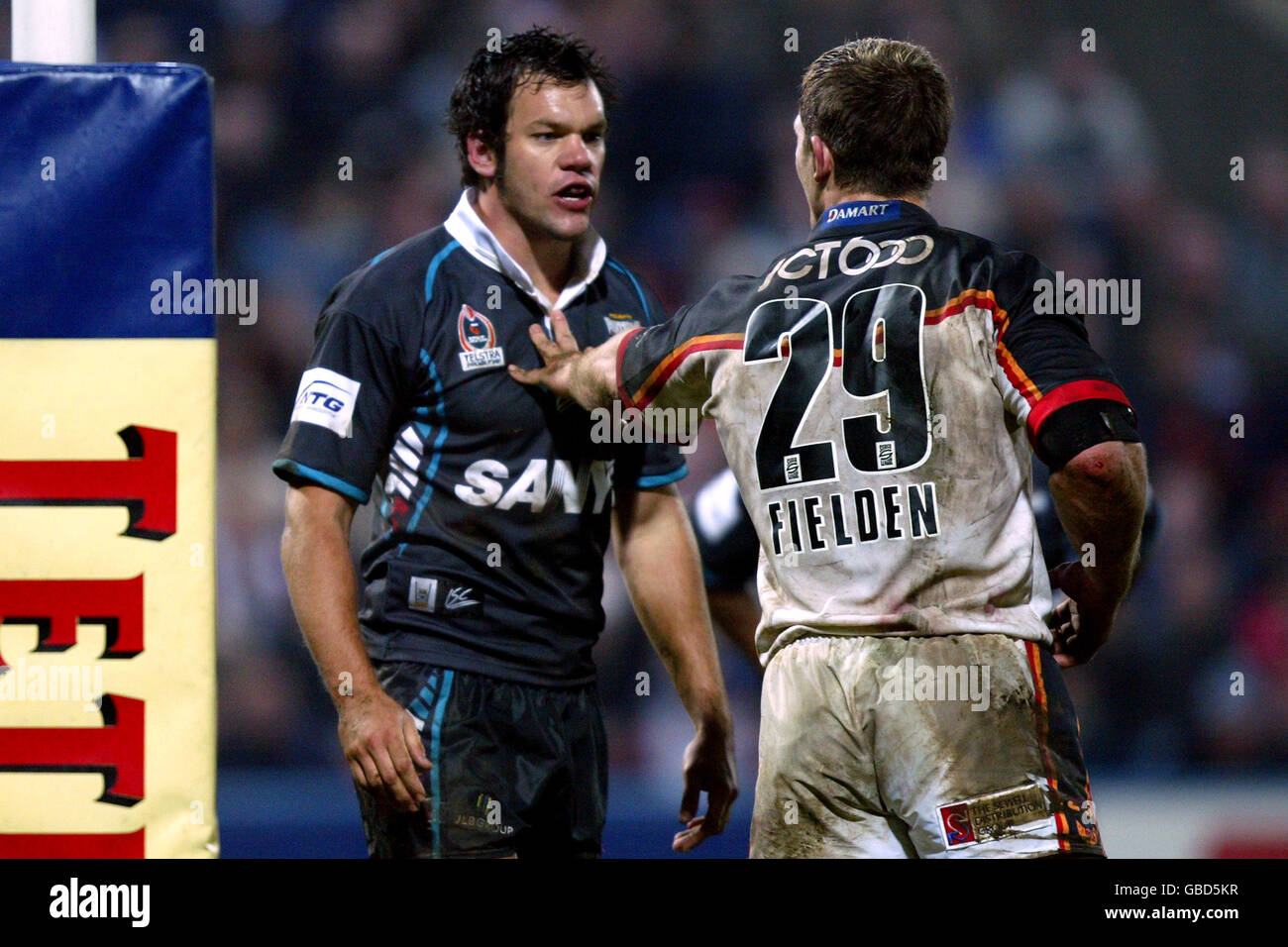 Bradford Bulls' Stuart Fielden (r) pushes back Penrith Panthers' Ryan ...