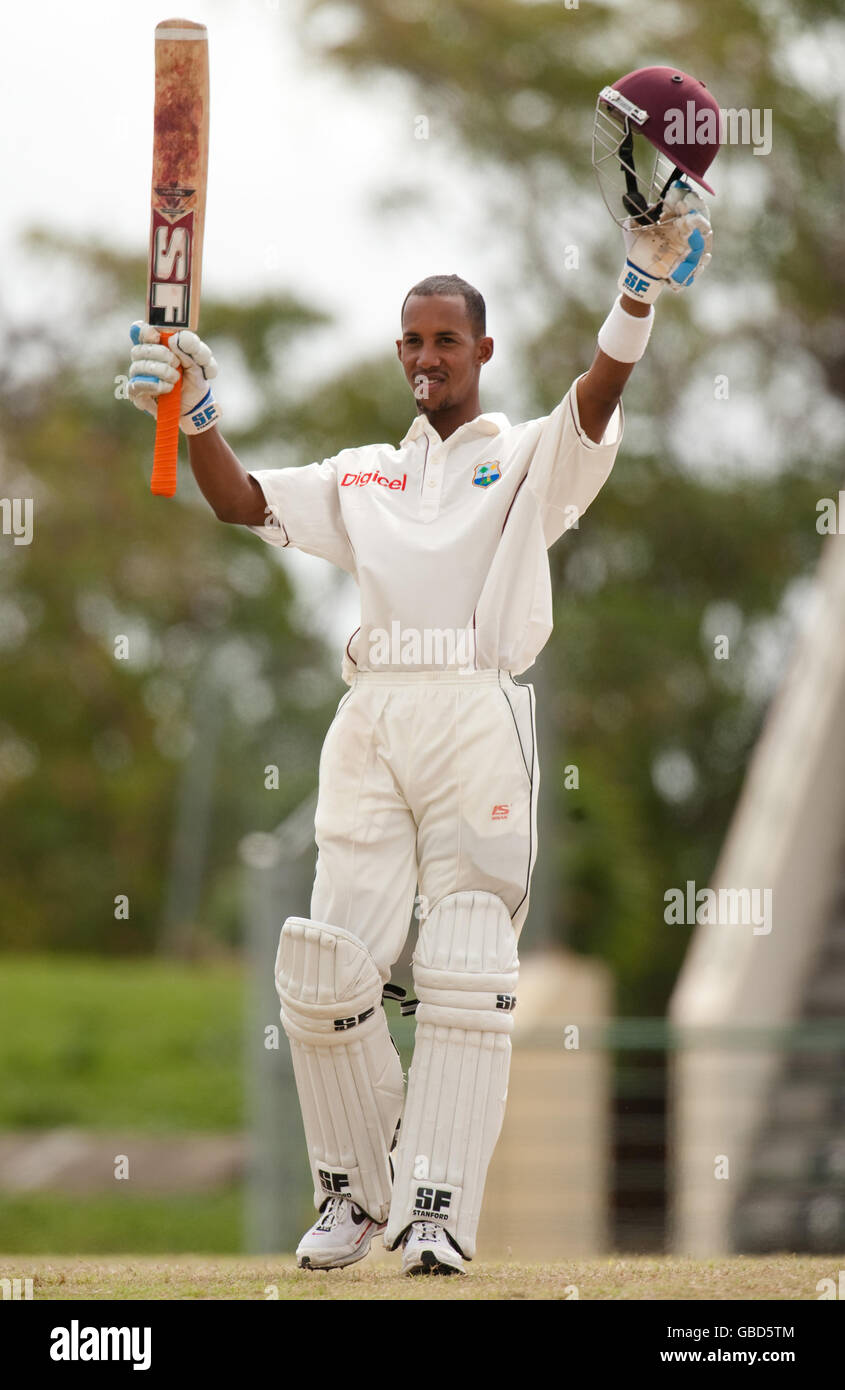 West Indies A's Lendl Simmons celebrates reaching his double century ...