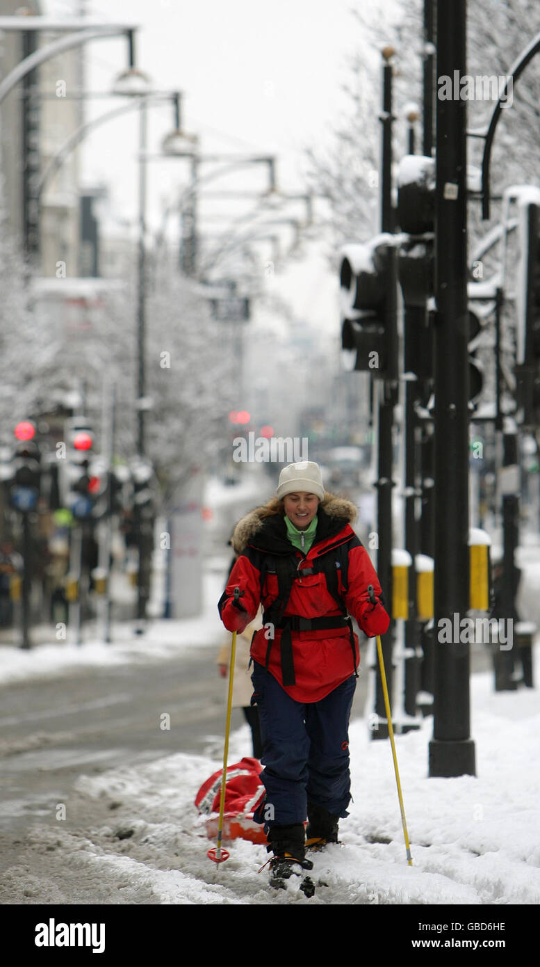 Italian explorer Christina Franco skis along Oxford Street, London ...