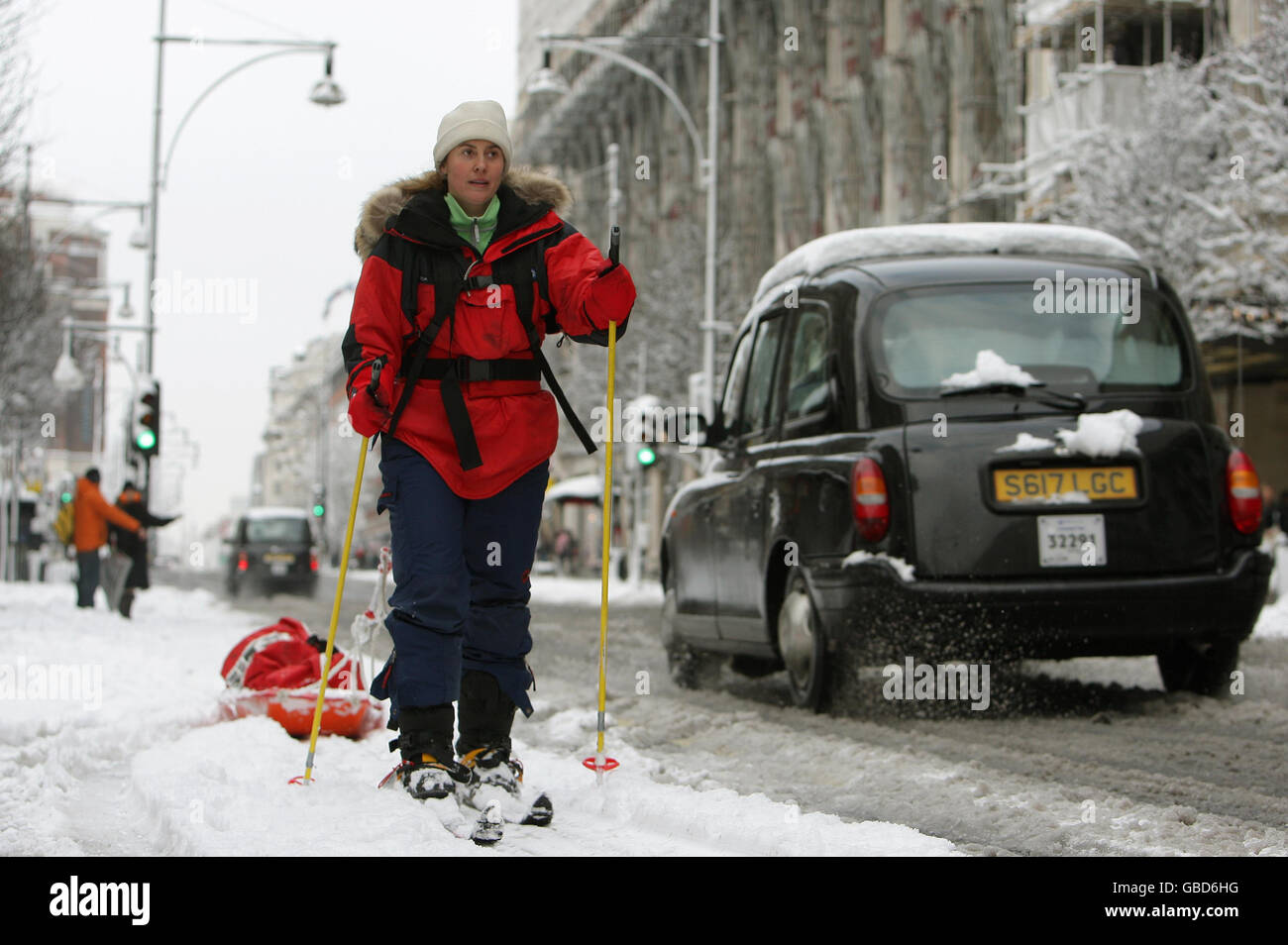 Italian explorer Christina Franco skis along Oxford Street, London ...
