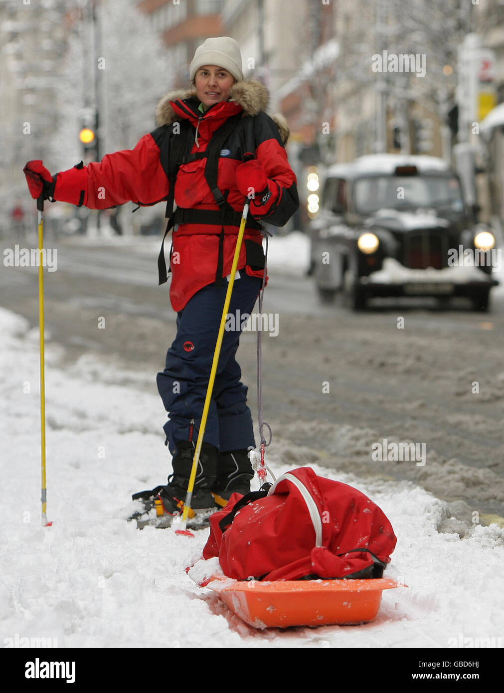 Italian explorer christina franco skis along oxford street hi-res stock ...