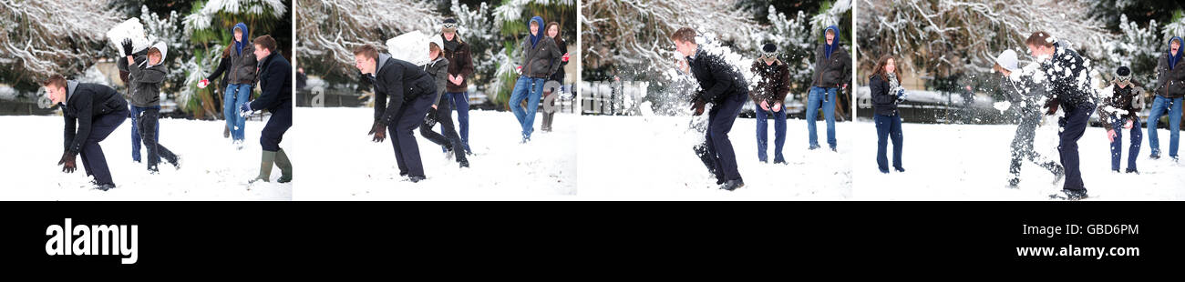 A sequence showing a person sneaking up on another with a giant ...