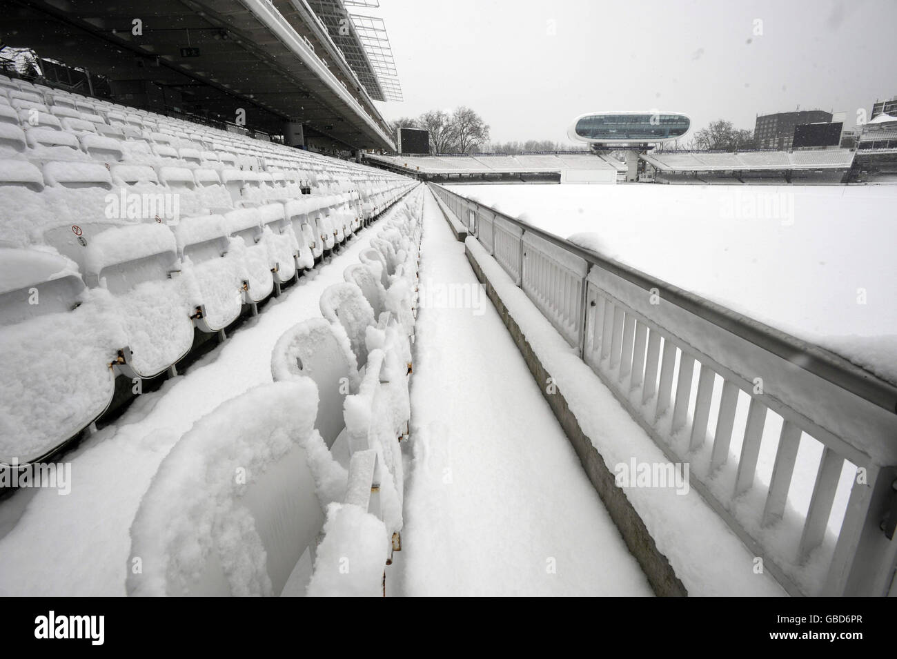 Heavy snow covers Lord's Cricket Ground in north London as wintry ...