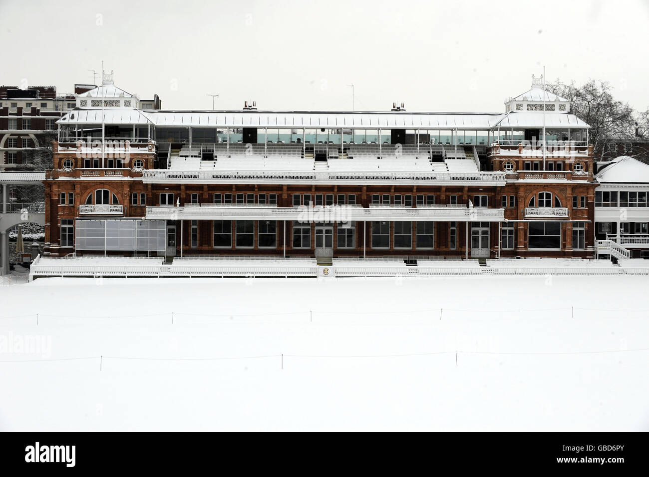 Heavy snow covers Lord's Cricket Ground in north London as wintry ...