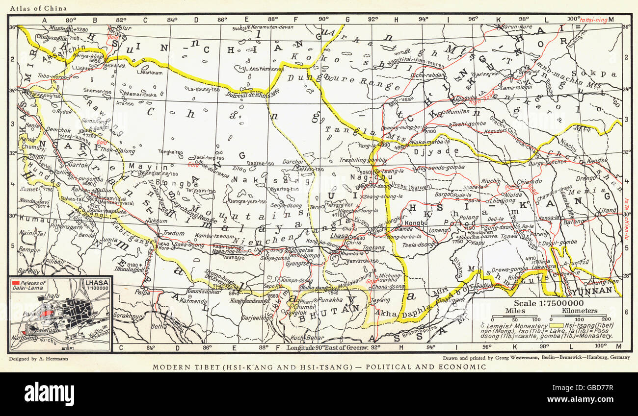 TIBET:Hsi-K'Ang &-Tsang.Political Economic;Lhasa.Dalai-Lama's palaces ...