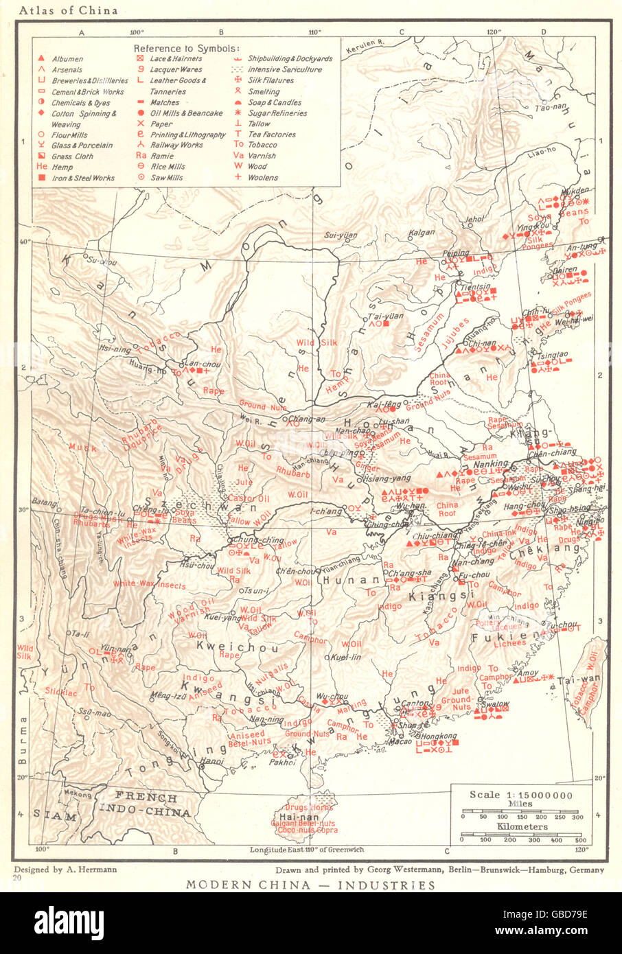 CHINA: Industries, 1935 vintage map Stock Photo - Alamy