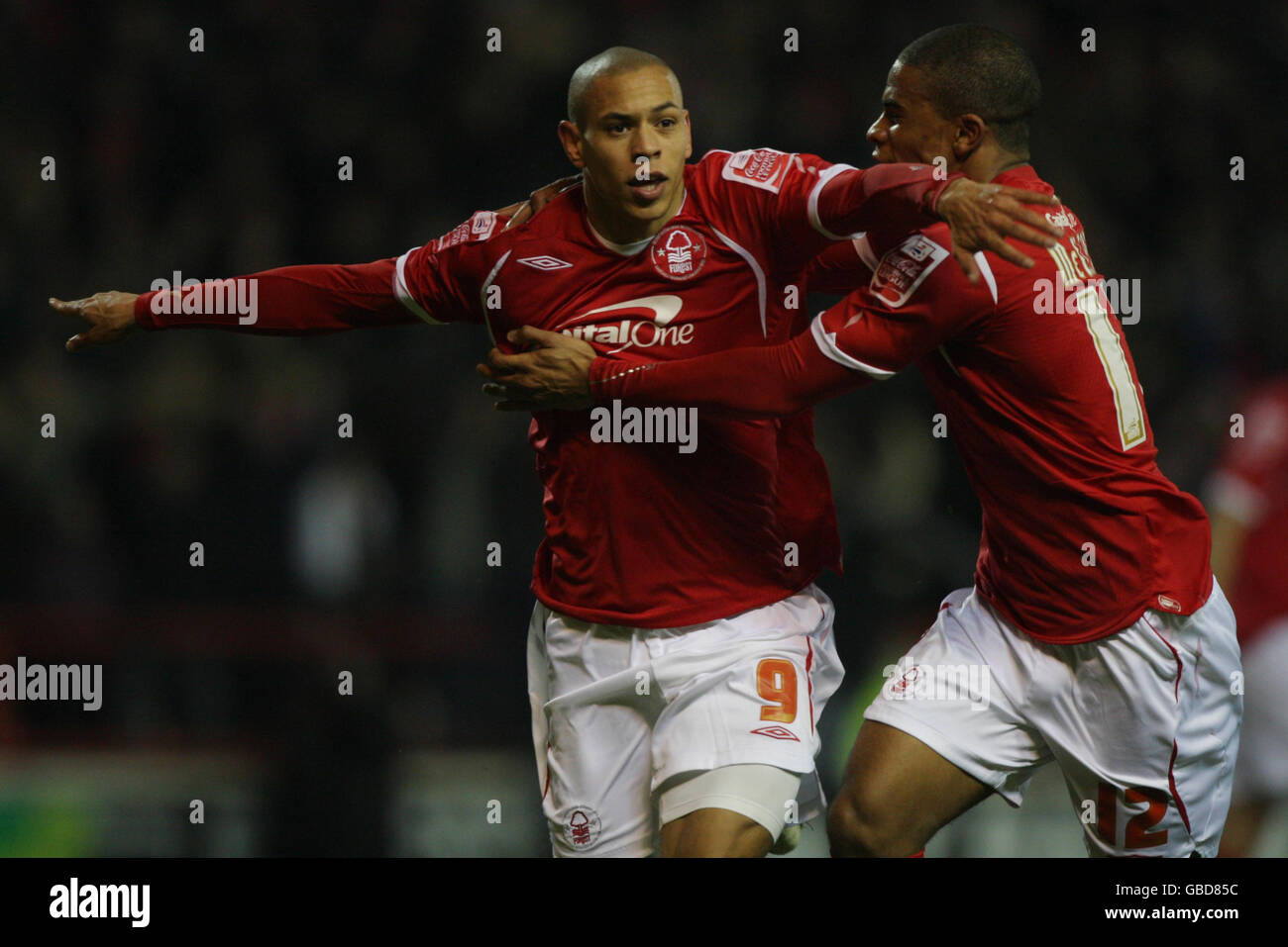 Nottingham Forest's Nathan Tyson celebrates scoring with Garath McLeary ...