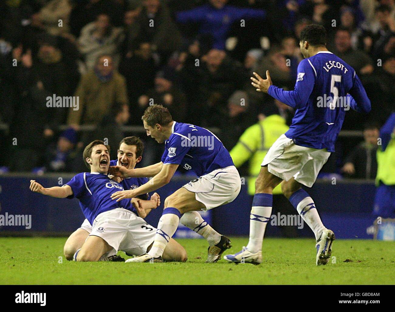 Everton's Dan Gosling celebrates scoring his sides first goal of the ...