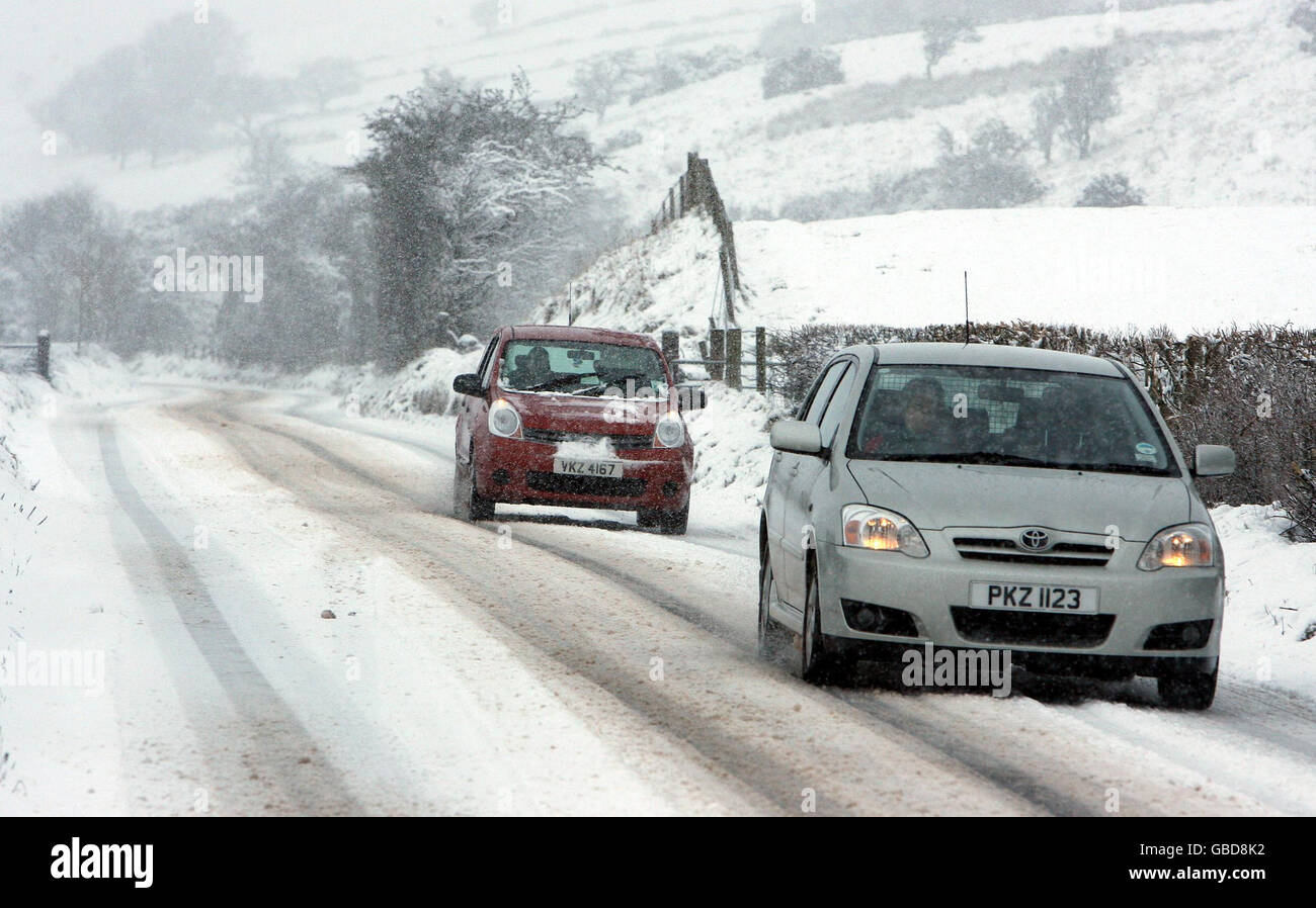 Northe snow on the antrim hills in co antrim hi-res stock photography ...