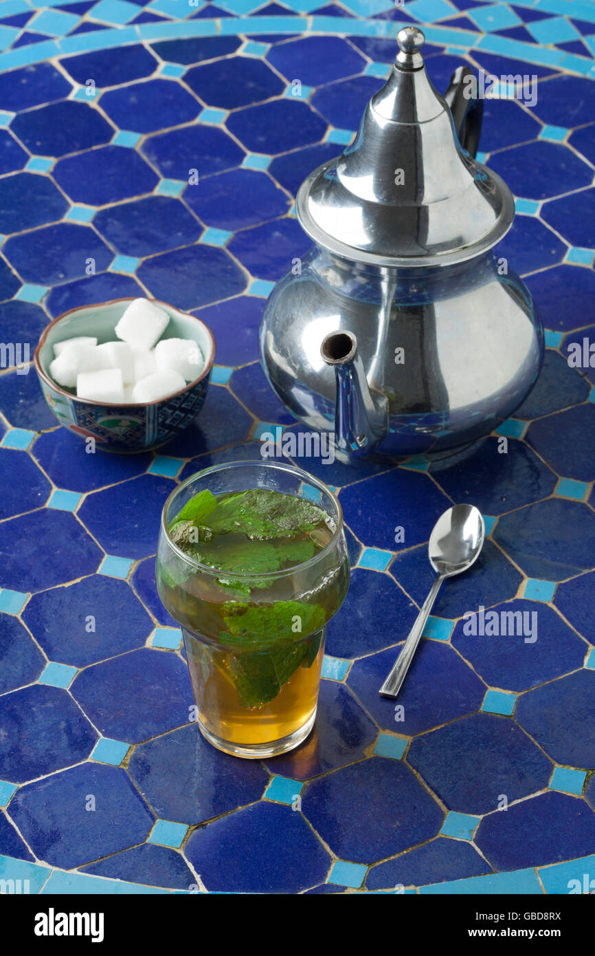 Traditional Moroccan glass of mint tea outdoors Stock Photo - Alamy