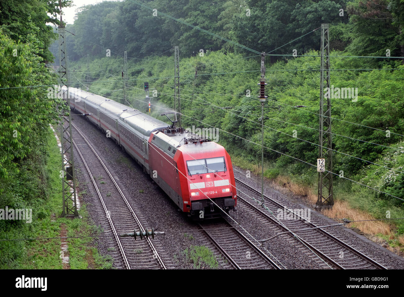 German Railways Inter-city passenger train, Leichlingen, North Rhine ...