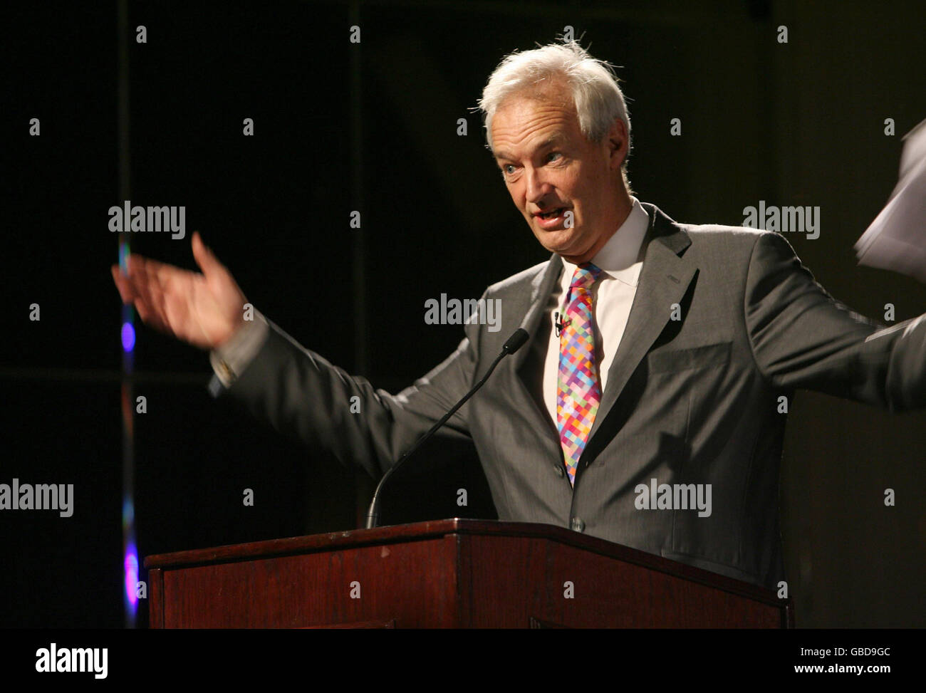 Channel 4 news presenter Jon Snow addresses guests at a Medical Aid for ...