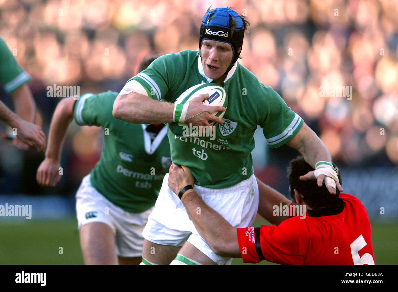 Ireland's Simon Easterby (l) is pulled down by Wales' Robert Sidoli (r ...