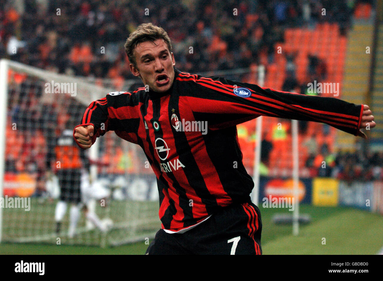 Ac milans andriy shevchenko celebrates scoring the second goal hi-res ...