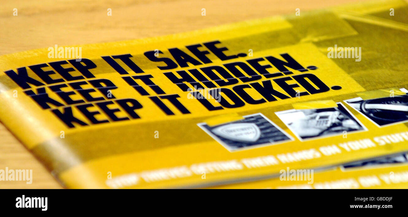 A leaflet on a table promotes anti-burglary measures as Home Secretary ...