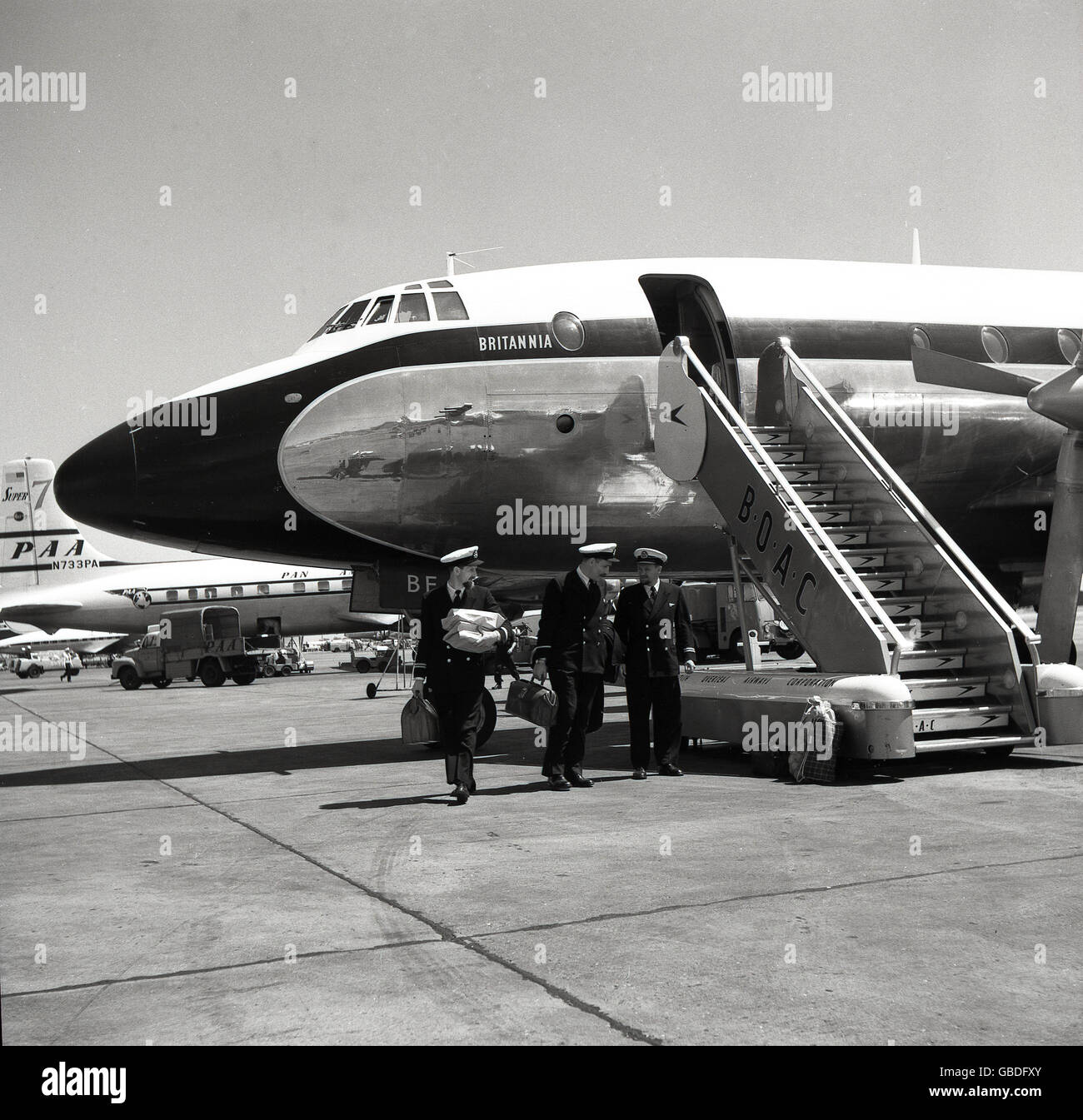1950s, London Airport, picture shows the front of a BOAC aircraft ...