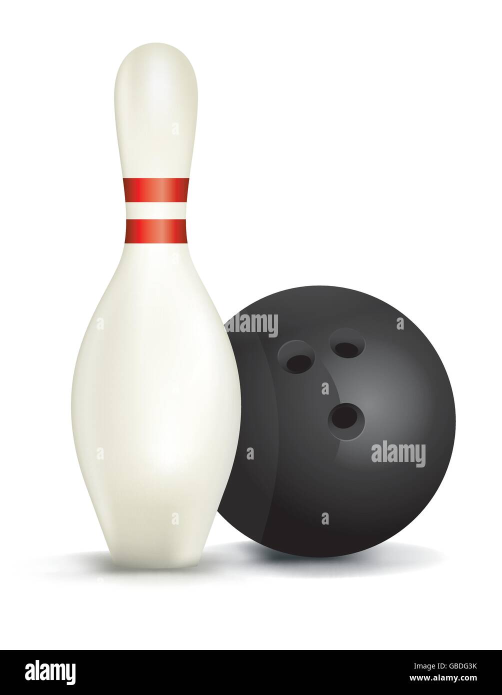 A realistic bowling pin and ball isolated on a white background. Vector ...
