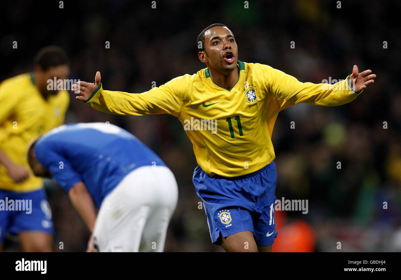 Brazil's Robinho celebrates scoring his sides second goal Stock Photo ...