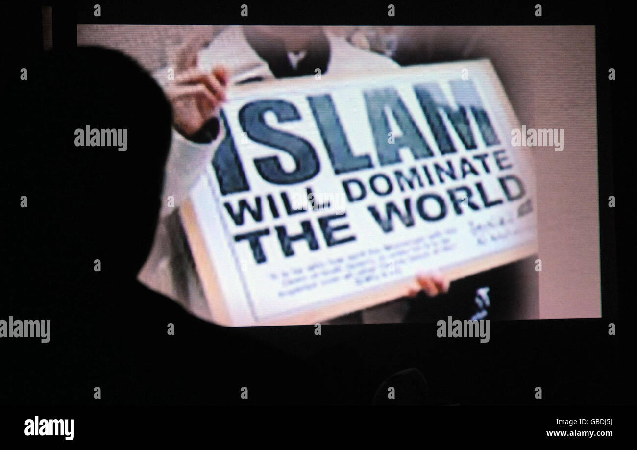 Members of the media view a public showing of the controversial film ...