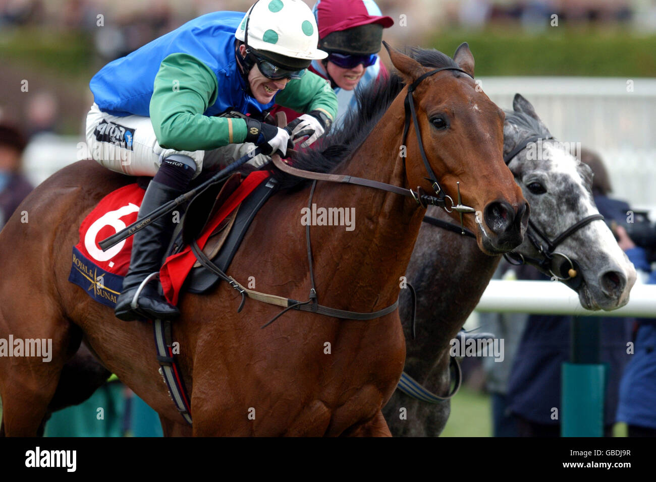 Tony McCoy on Our Vic (l) battles for position with Dominic Elsworth on ...