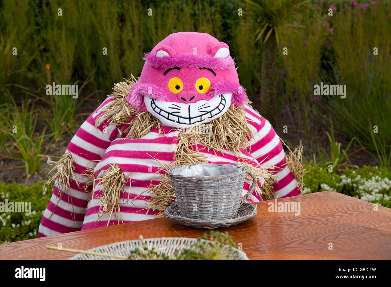Grinning Cheshire Cat in pink at Mad Hatter's Tea Party, Alice in ...