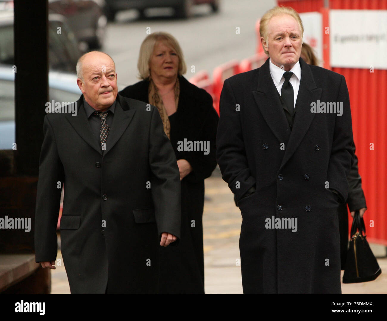 Former Coronation Street actors Tim Healy (left) and Bruce Jones arrive ...