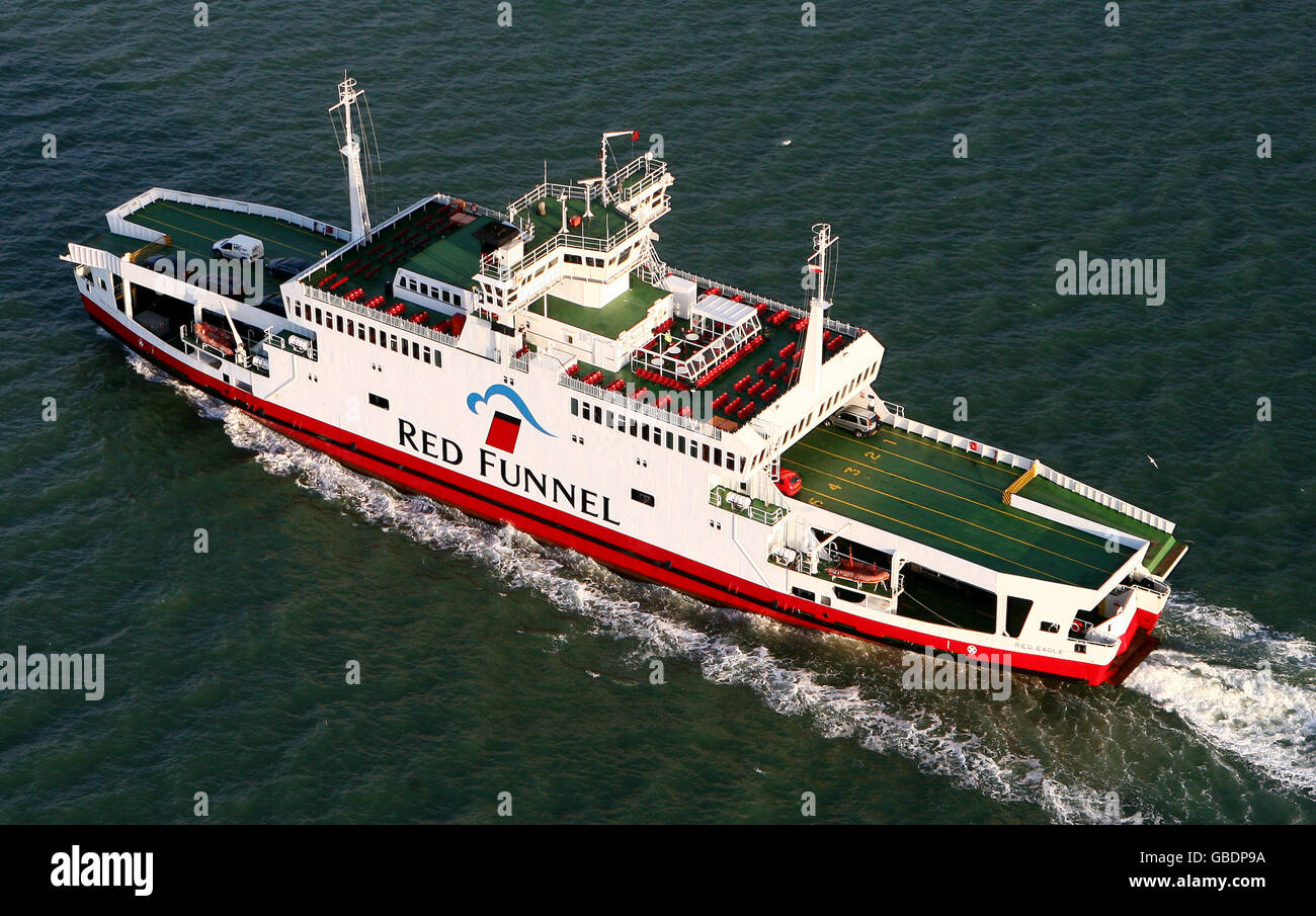 A general view of the 'Red Eagle' Red Funnel Ferry sailing in the ...